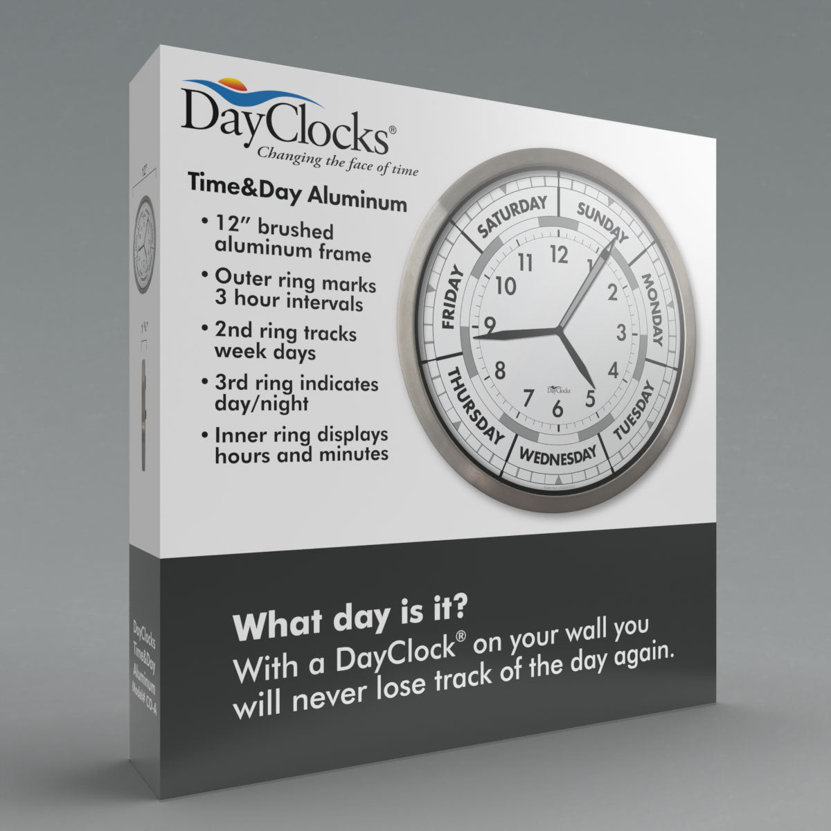 DayClocks Time & Day-of-the-Week 12" Wall Clock with Aluminum Frame